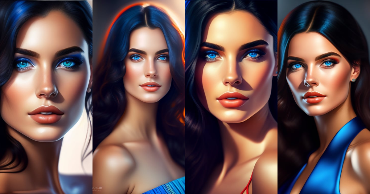 Lexica - Photorealistic portrait of beautiful young woman, black hair, blue eyes, smooth face ...