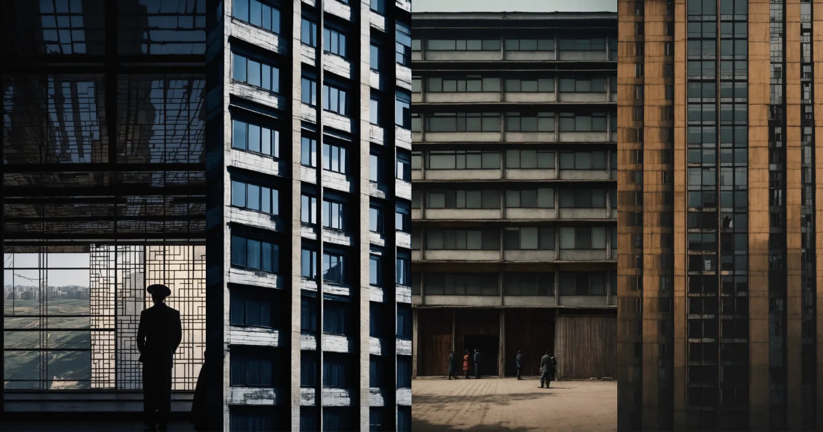 Lexica - Some people look over tall building windows, in the style of ...