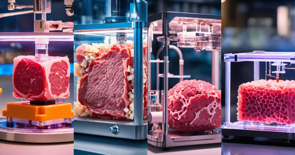 Lexica - Small cube of artificial meat in a futuristic scientific ...