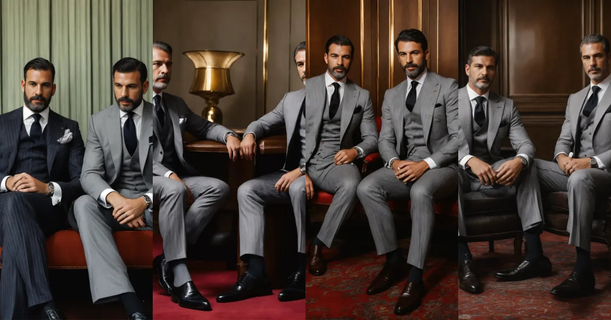 Lexica - Two Spanish executive gentlemen in light grey pinstripe vested ...