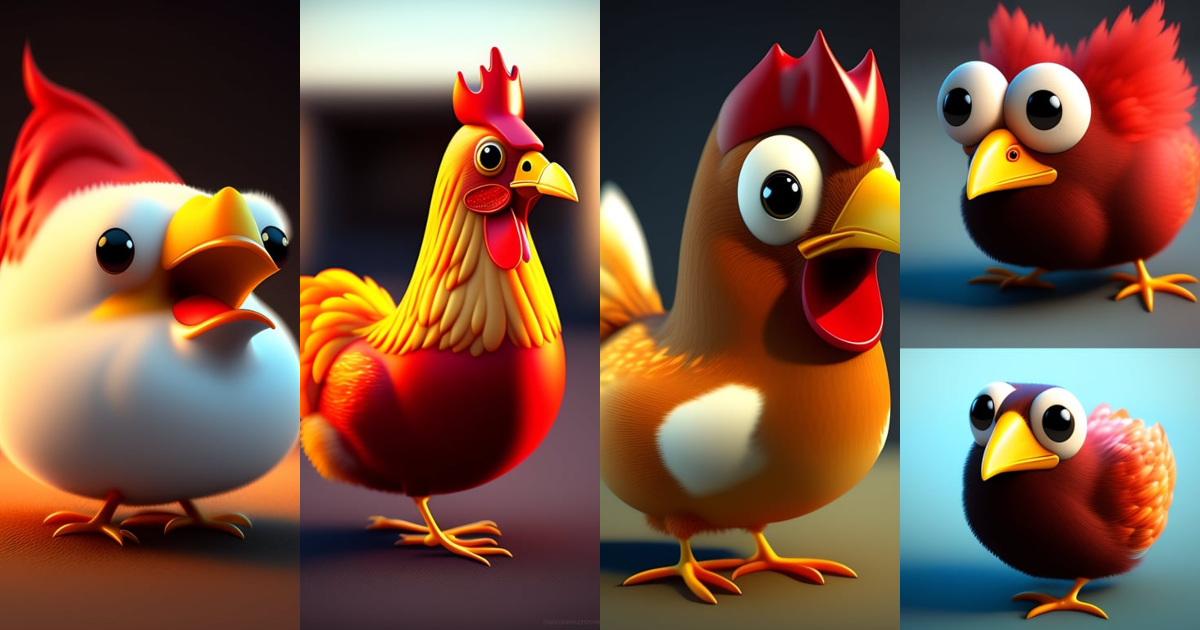 Lexica - Stupid chicken. 3D cartoon