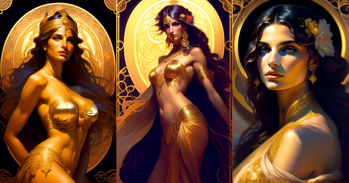 Lexica - A beautiful cinematic female sand goddess, emily ratajkowski, golden dress, blue eyes ...