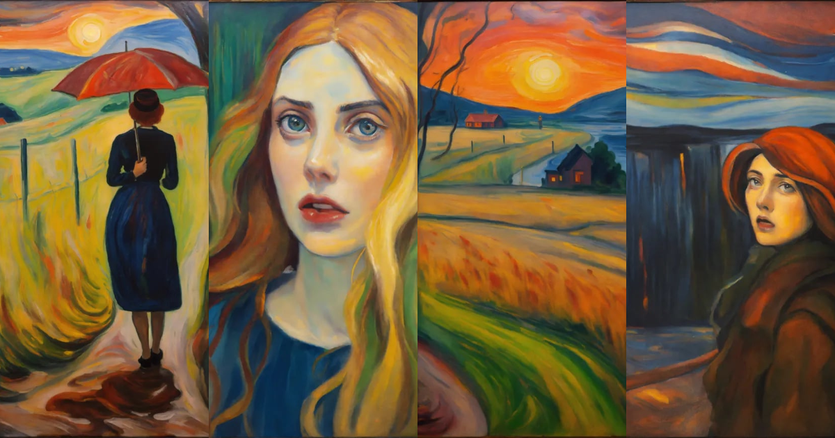 Lexica - Oil painting in the style of Edvard Munch on the theme of fear