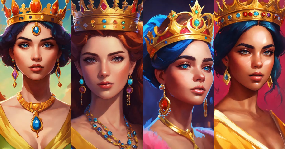 Lexica - Queen, realistic cartoon oil paint, 2D illustration style ...