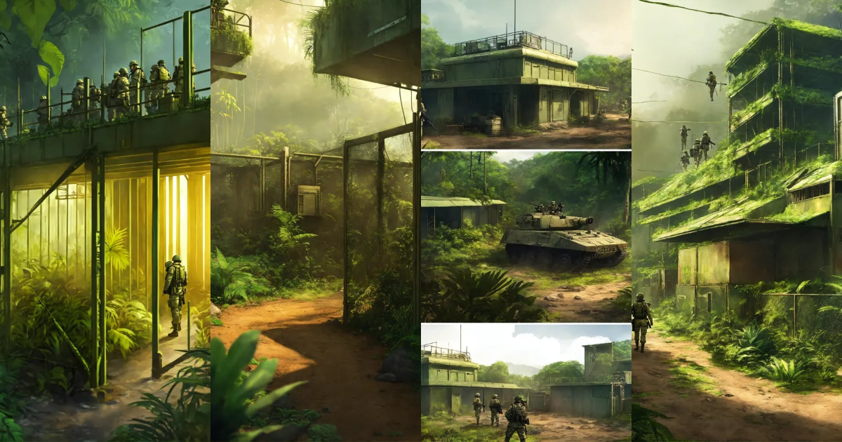 Lexica - Active sci fi military jungle compound, military fence, jungle ...