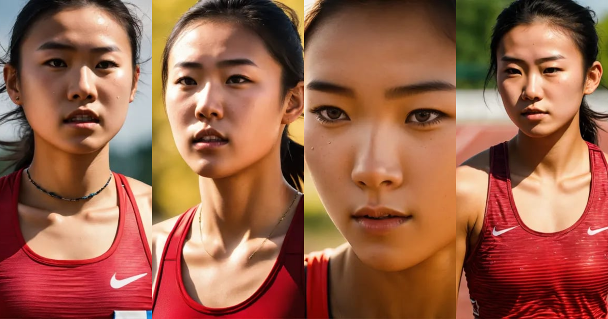 Lexica - Mid-day at a track field. Ultra Close-up shot of an 18-year ...