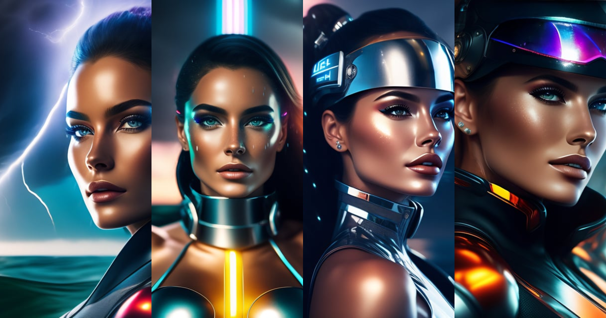 Lexica - Cyber girl wearing chrome, shining reflections, getting out of ...