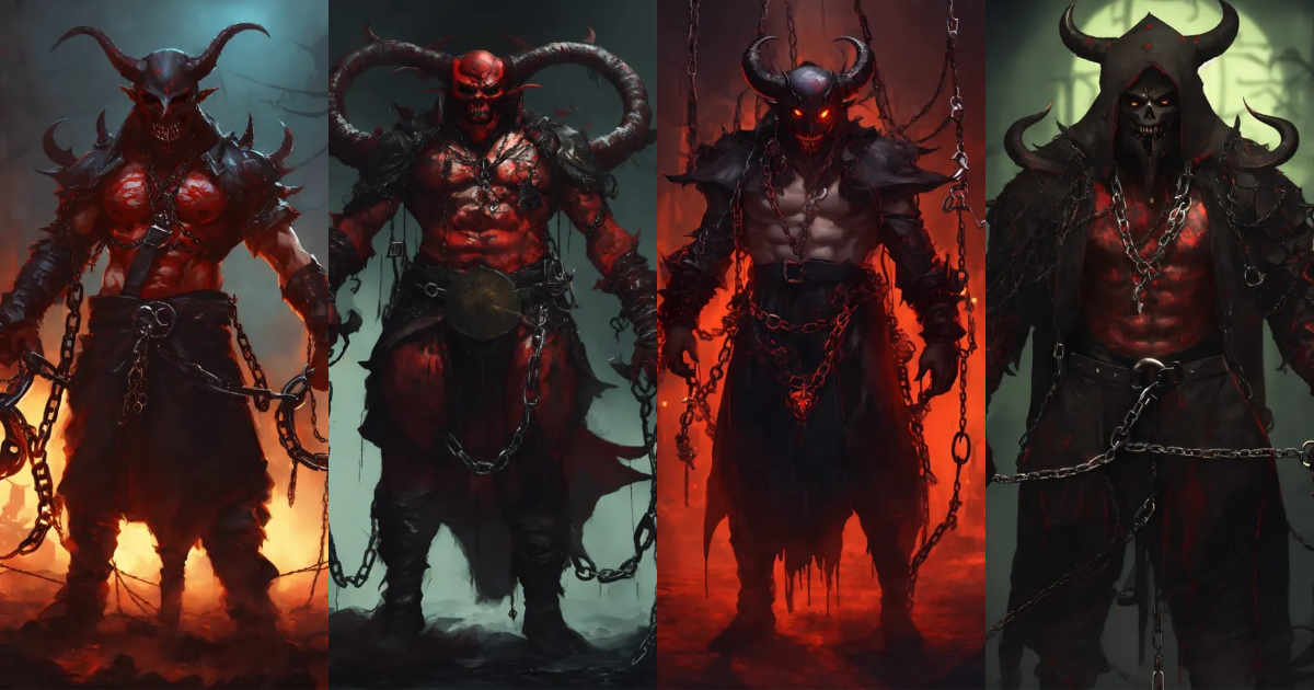 Lexica - A demon that wears an executioners mask, has long chains with ...