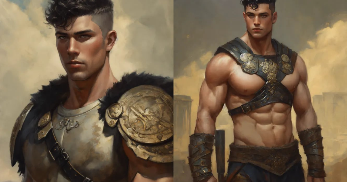 Lexica - Chris Cold painting of buff barbarian male, wearing a roman ...