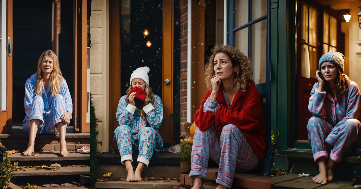 Lexica - A woman is sitting on the doorstep of a house outside in the ...