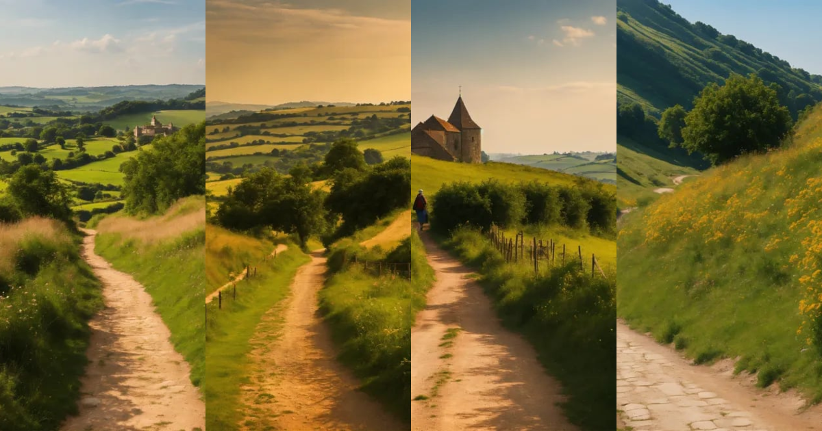 Lexica - A footpath through a hilly landscape, the heat is oppressive ...