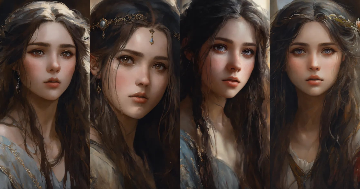 Lexica - Young peasant girl, dark long styled flowy hair, silver eyes ...