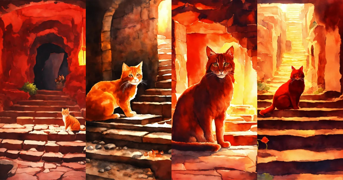 Lexica - Basic watercolor painting, amateur artad art, red cat, cat ...