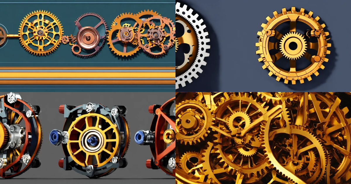 Lexica - 5 simple linked gear wheels in a rotating mechanism uncomplicated