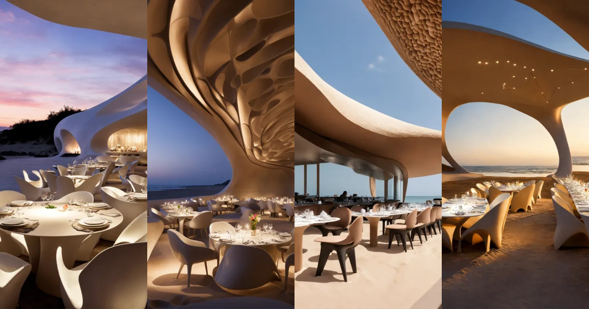 Lexica - Zaha Hadid romantic ceramic restaurant at the beach.