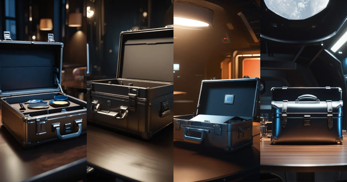 Lexica - VIew of a empty titanium security briefcase open on a round ...