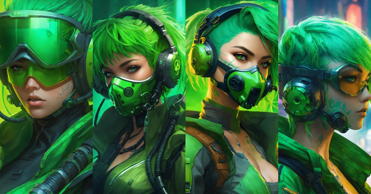 Lexica - Right facing, Portrait of a cyberpunk green cyborg ninja ...