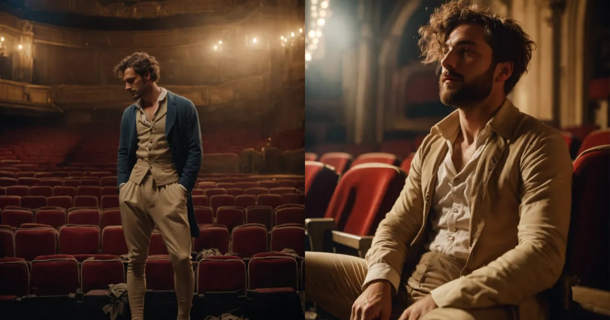 Lexica - Scruffy British man , wearing bege ballet pants lying in the ...