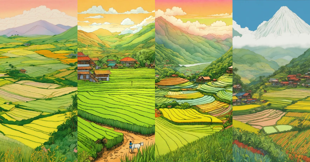 Lexica - Drawing rice field terrasses on mountains in the philippines ...