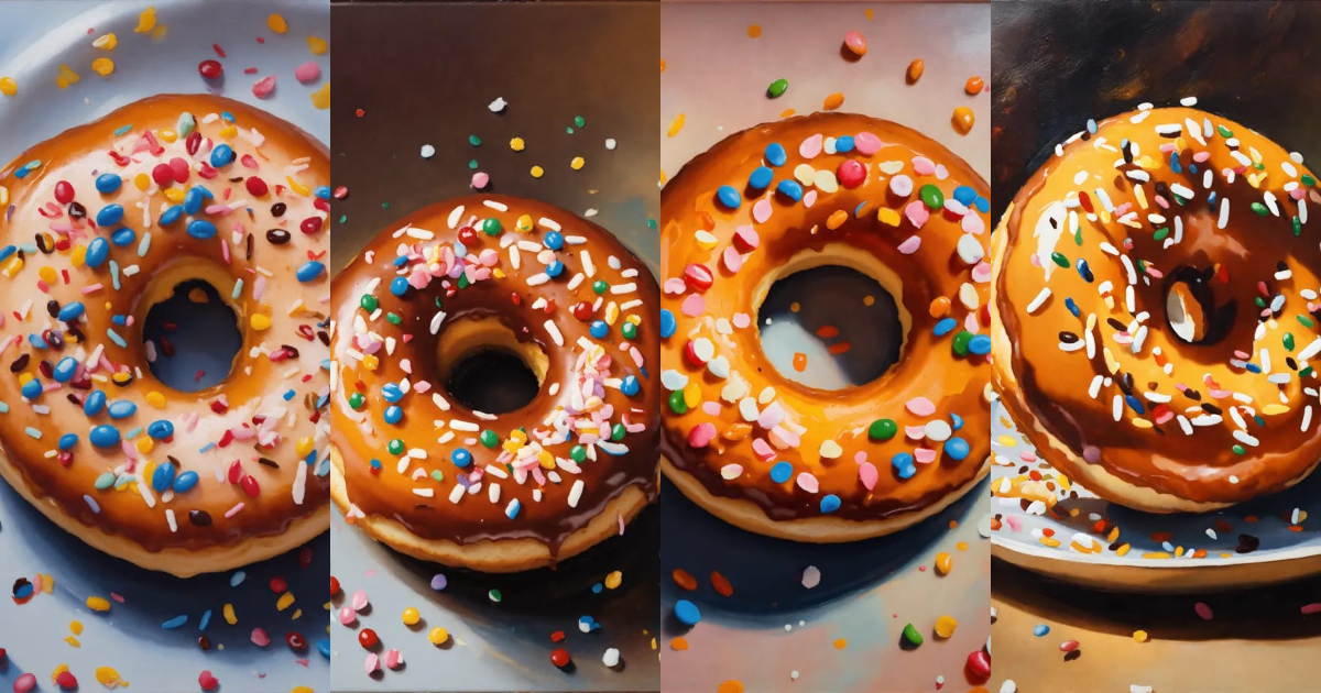 Lexica - Still life oil painting of donut with sprinkles in the style ...