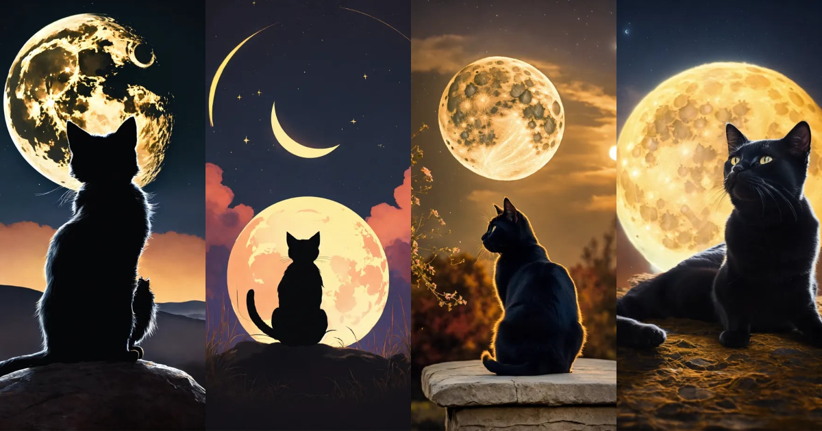 Lexica - Black cat flipping backwards in front of the Moon