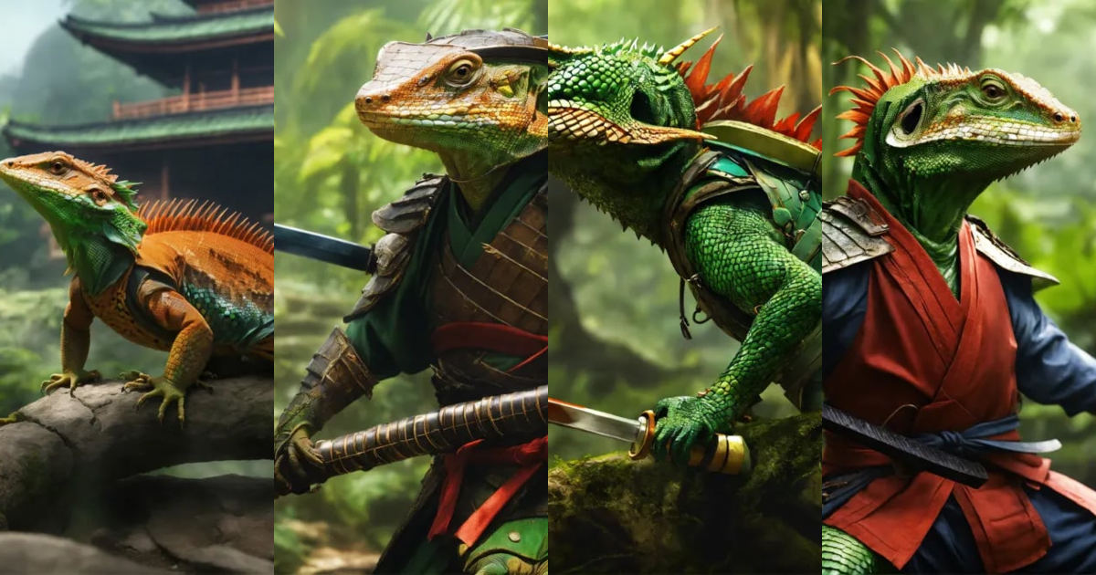 Lexica - Lizard Samurai. Jungle Ruins. Hyper realistic.