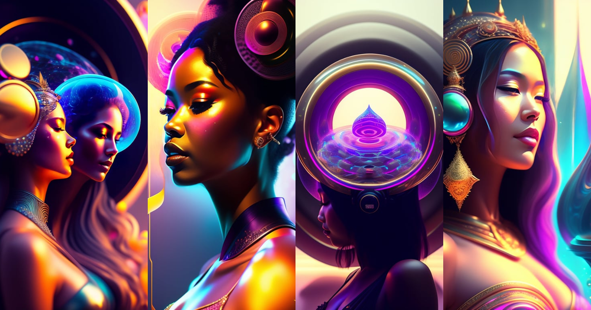 Lexica - 3 d goddess of music and 🔊 wide angle portrait with musical ...