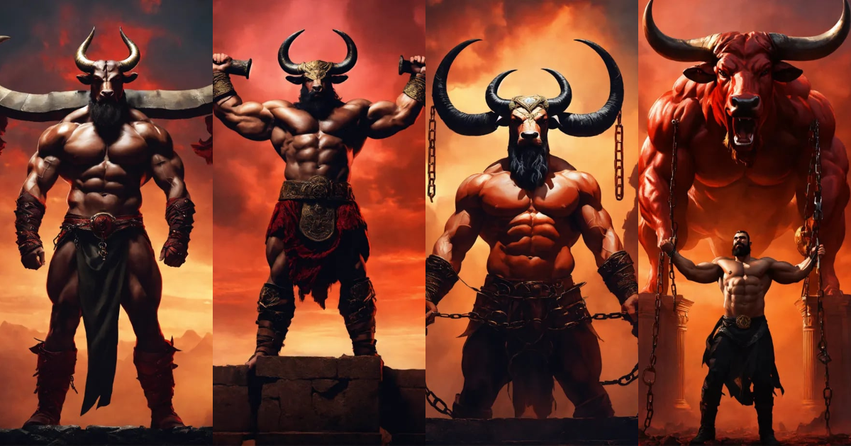 Lexica - Bull-man hybrid bound muscular strong handsome bearded huge ...