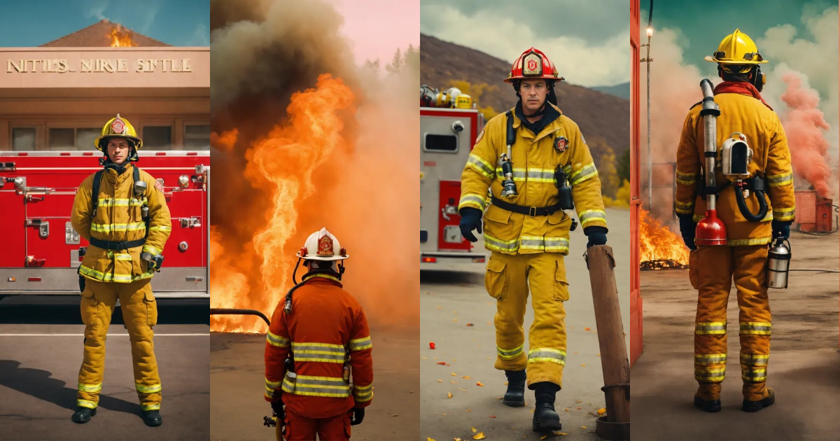 Lexica - Firefighter in the style of a wes anderson movie, surreal, photo