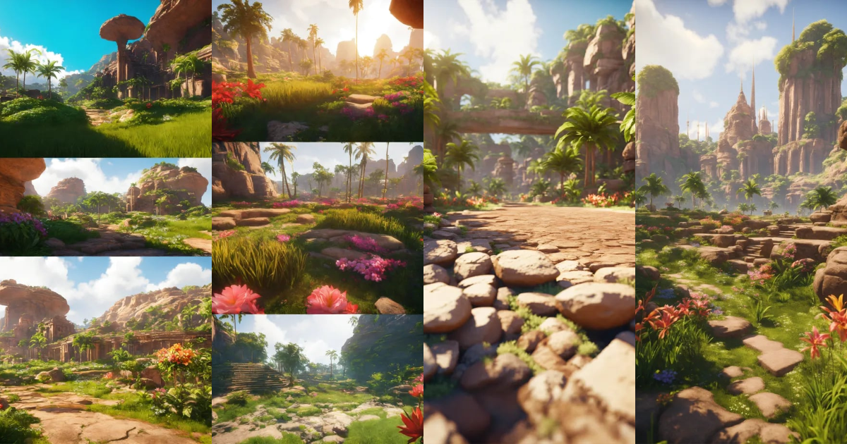 Lexica - Massive sandstone city, open tropical landscape, tropical ...