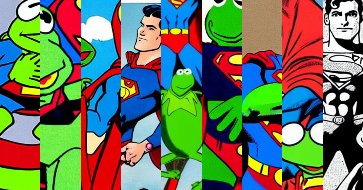 Lexica - Superman holding kermit the frog by the throat, floating ...