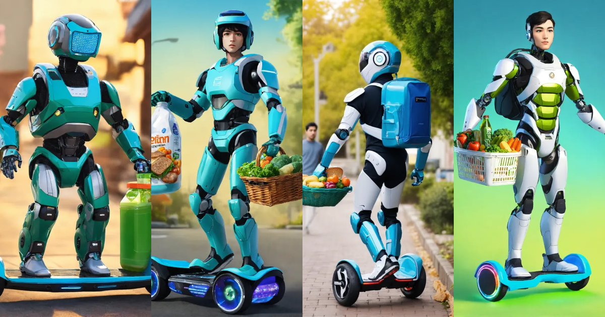 Lexica - A passionate male robot on hoverboard, realistic man face ...
