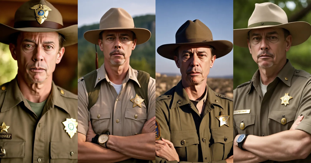 Lexica - Scared man, US PARK RANGER, FRONT VIEW, casual clothes, arms ...