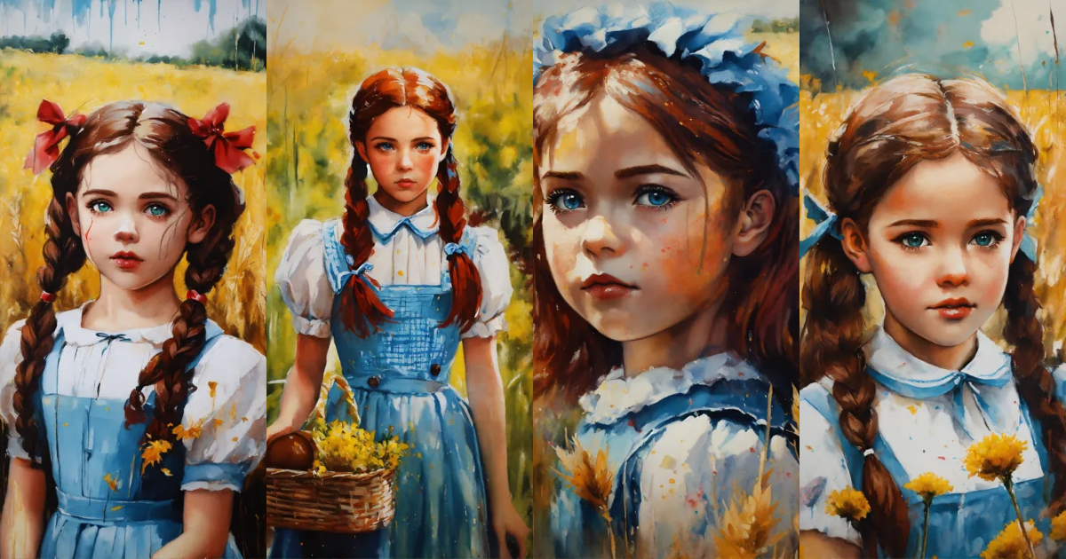 Lexica - Mixed media oil painting of a beautiful adorable Dorothy from ...