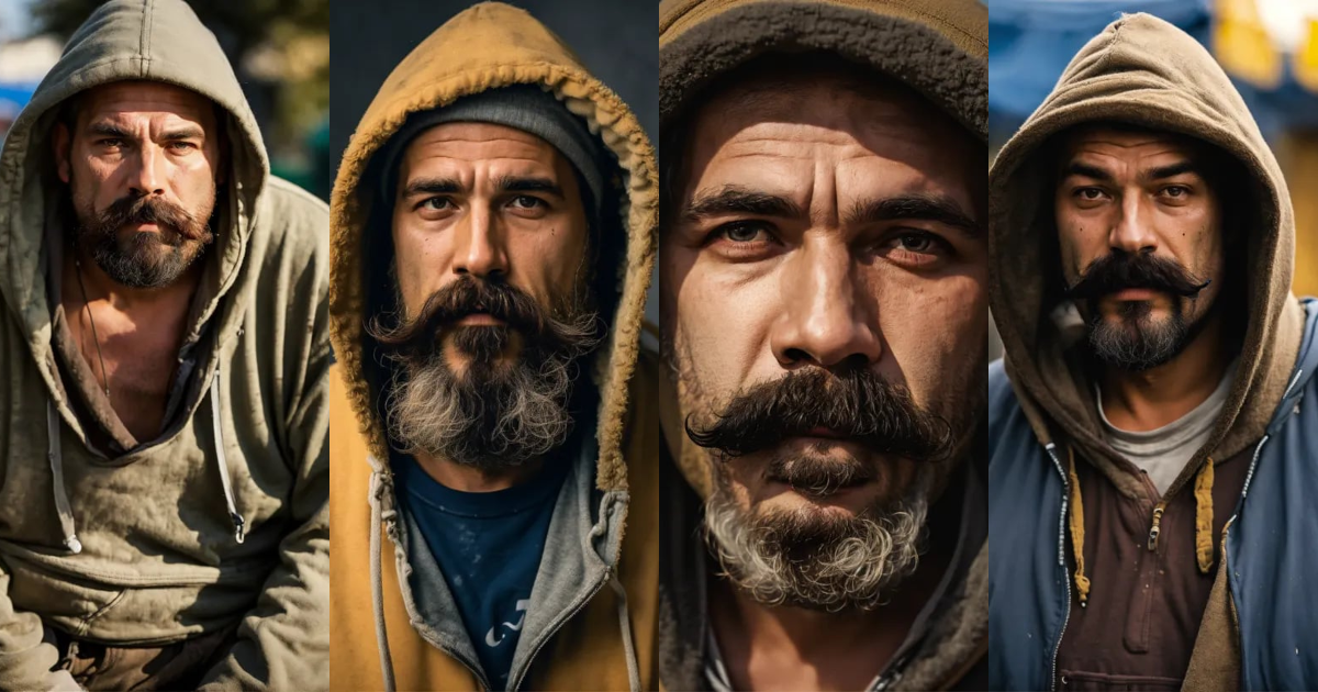 Lexica - A HUGE HOMELESS MAN WITH A MUSTACHE & GOATEE WEARING DIRTY ...