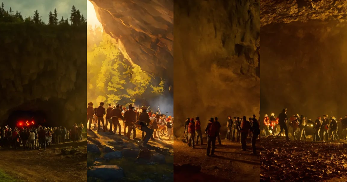 Lexica - An angry mob of canadians surrounding a large cave in the ...