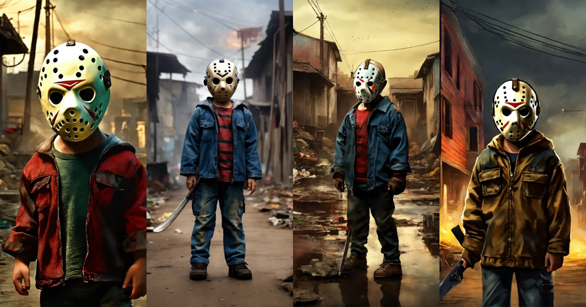 Lexica - Jason Voorhees child, realistic, slum background