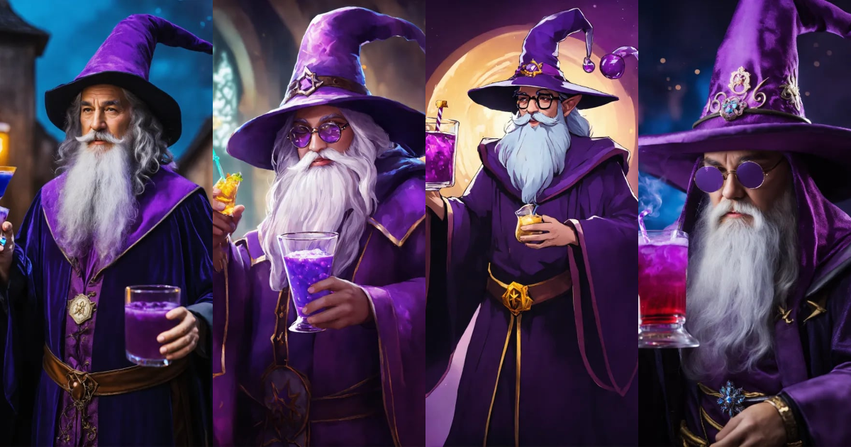 Lexica - Wizard holding a purple drink