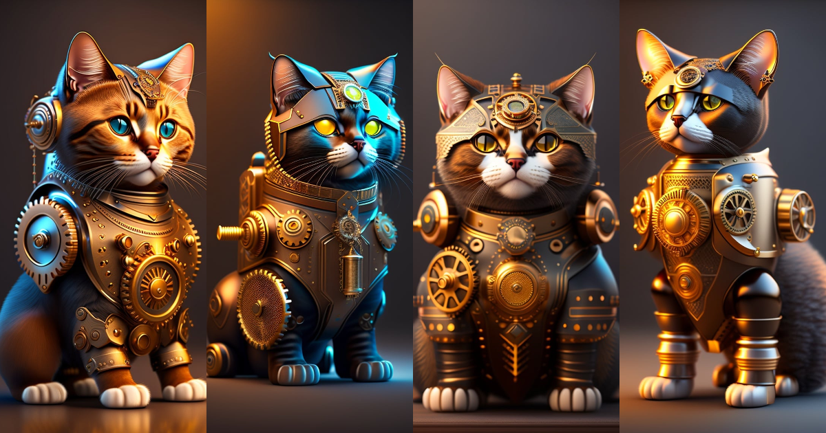 Lexica - Steampunk prototype robot cat made from gears, on a null ...