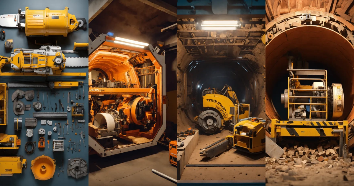 Lexica - Tunnel boring machine mixed with a chainsaw, Costumes and props, Knolling, Knolling ...