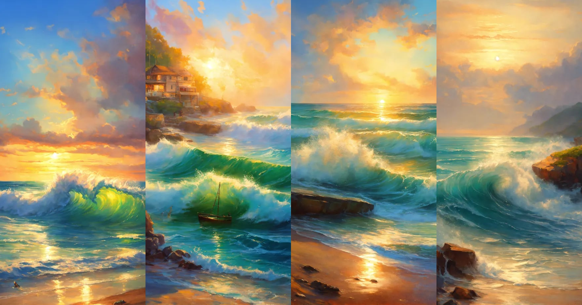 Lexica - Sea wave, day,noon, bright lighting, painting, art station