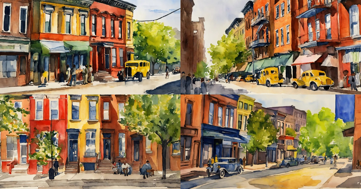 Lexica - Watercolor street scene drawing inspired by Alice Neel's black ...