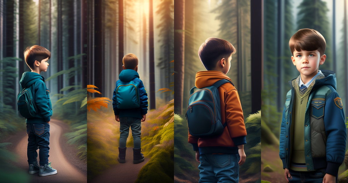 Lexica - A brave young boy standing at the edge of a dense forest ...