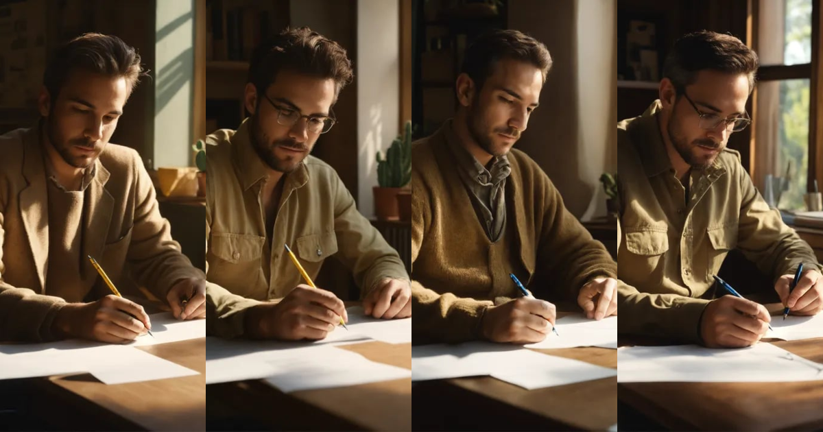 Lexica - The man is a screenwriter, sitting at his desk in his office ...