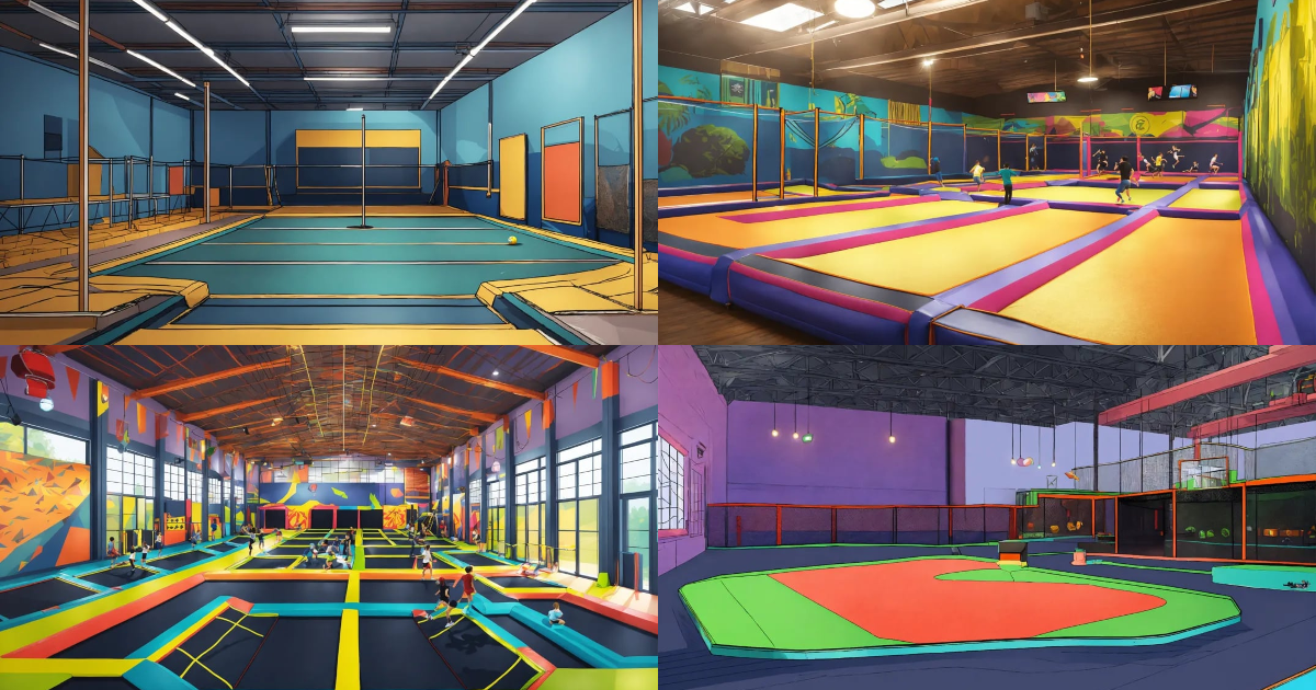 Lexica - Indoor trampoline park beautiful illustration, intricate details