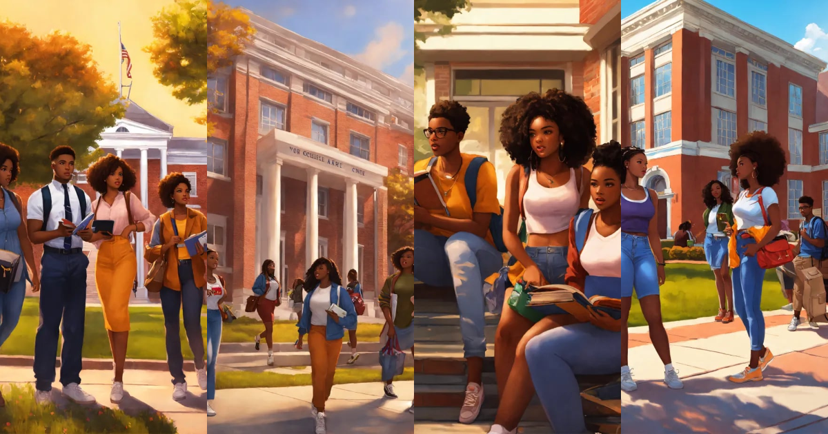 Lexica - Realistic style African American HBCU college scene with ...