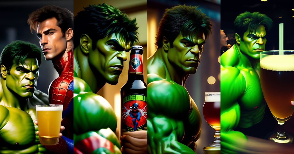 Lexica - Incredible hulk drinks beer with the spiderman