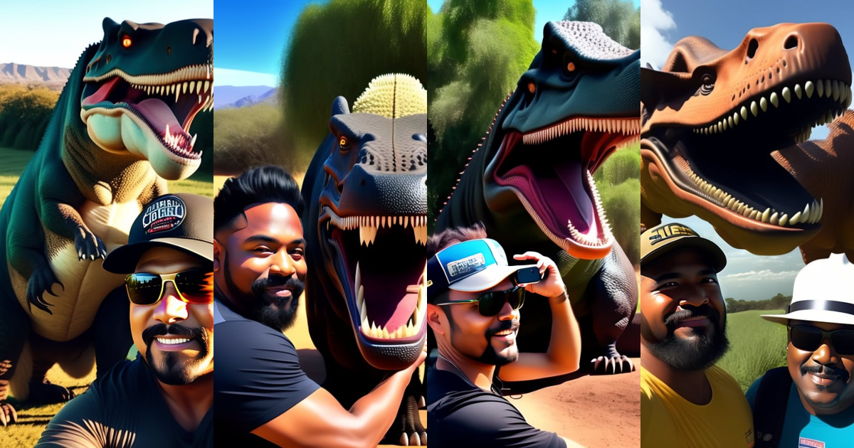 Lexica - Banderitax from YouTube Taking a selfie with a t-rex