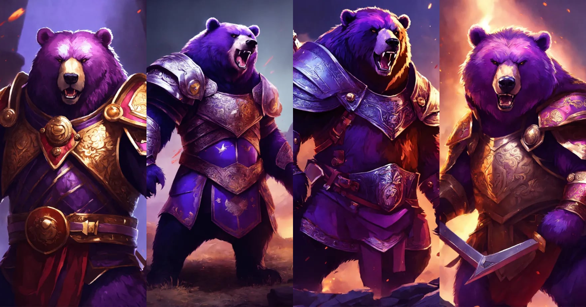 Lexica - Angry ancient bear, empire, rage, roaring, purple kingdom war ...