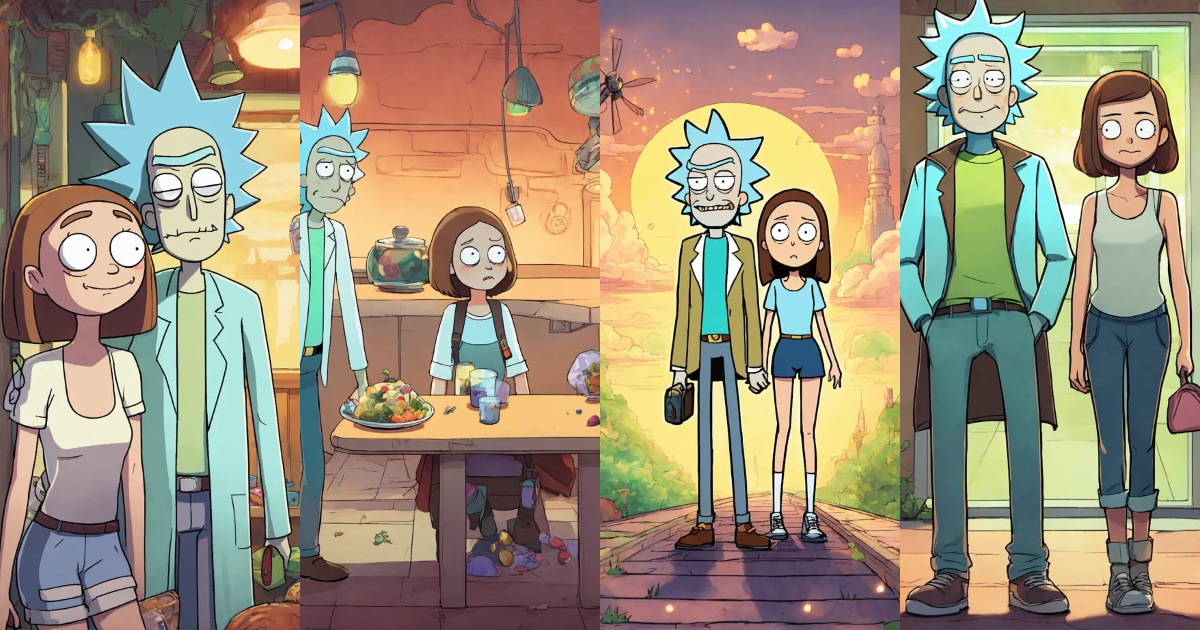 Lexica - Cute man and buatiful girl , style from Rick and Morty carton ...